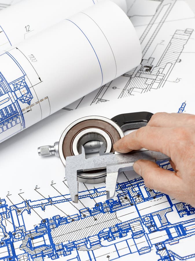 Industrial Drawings of Mechanisms and Tools. Stock Image - Image of ...