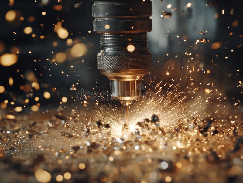Industrial Drill Creating Sparks during Metal Processing Stock ...
