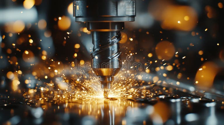 Industrial Drill Machine in Action with Golden Sparks Flying in a ...