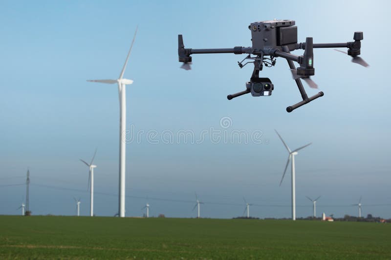 Industrial Drone with Wind Turbines Stock Image - Image of aerial ...