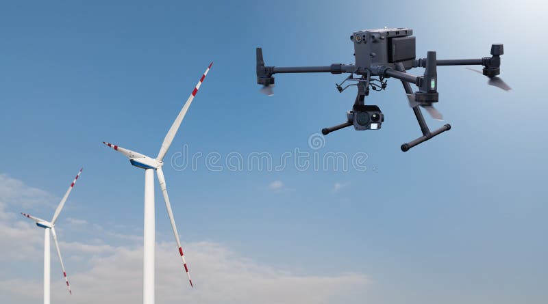 Industrial Drone with Wind Turbines Stock Image - Image of control ...