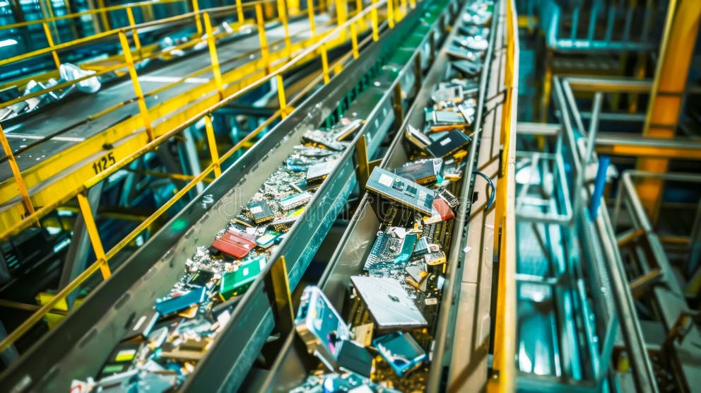 Industrial E-waste Recycling Facility with Conveyor Belts Sorting ...