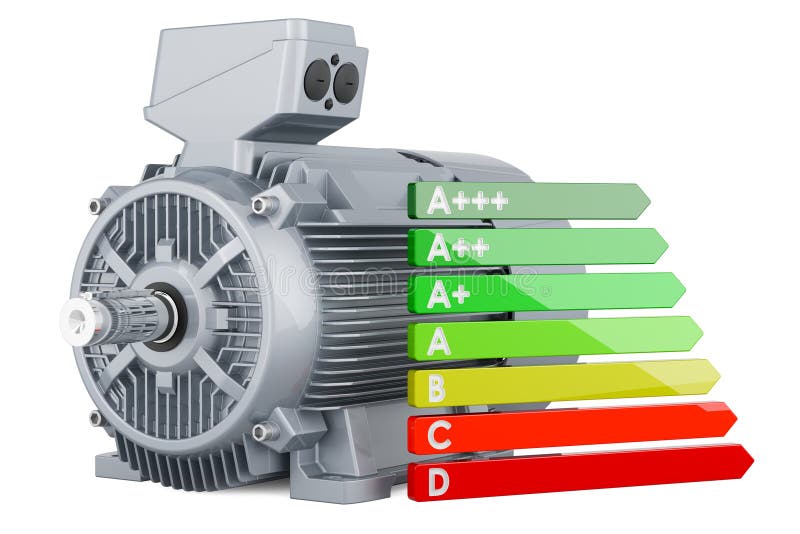 Industrial Electric Motor with Energy Efficiency Chart, 3D Rendering ...