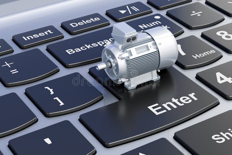 Industrial Electric Motor on Laptop Keyboard. 3D Rendering Stock ...