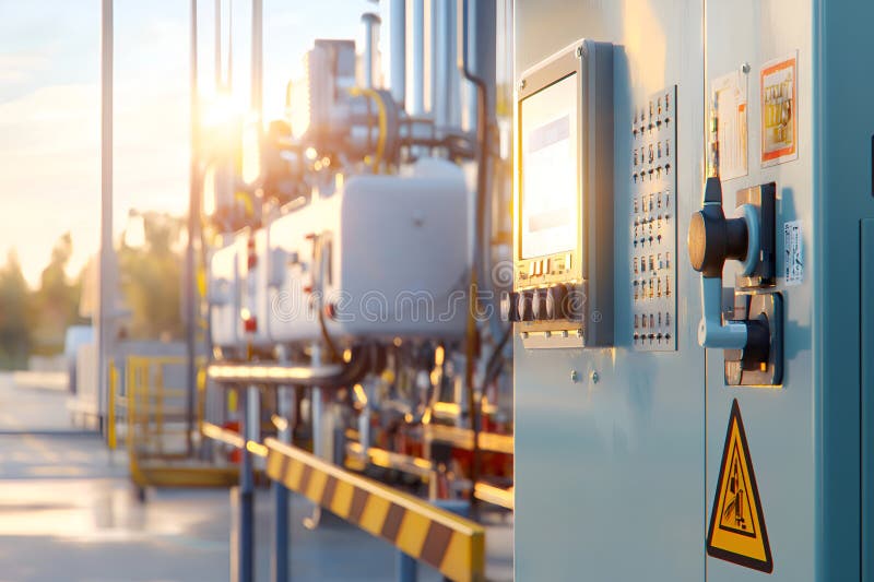 Industrial Electrical Control Panel with Warning Sign in Outdoor ...