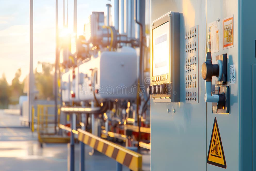 Industrial Electrical Control Panel with Warning Sign in Outdoor ...