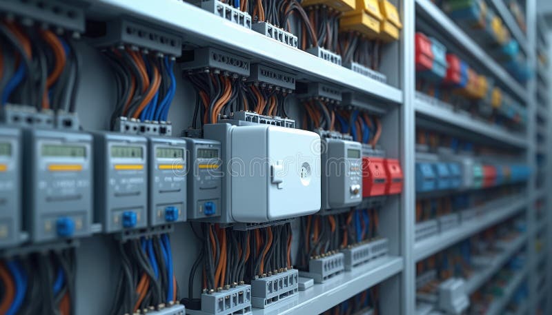 Industrial Electrical Panel with Many Components. Electrical System ...