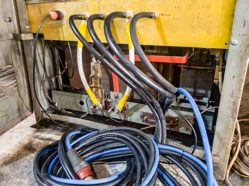 Industrial Electrical Transformer with Coils and Power Cables Stock ...