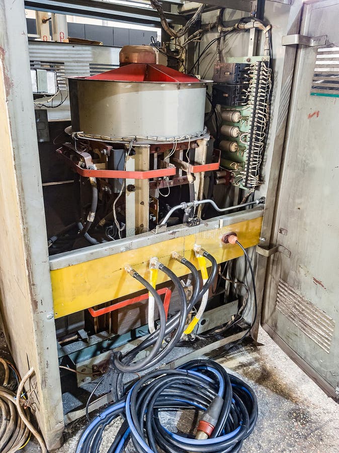 Industrial Electrical Transformer with Coils and Power Cables Stock ...