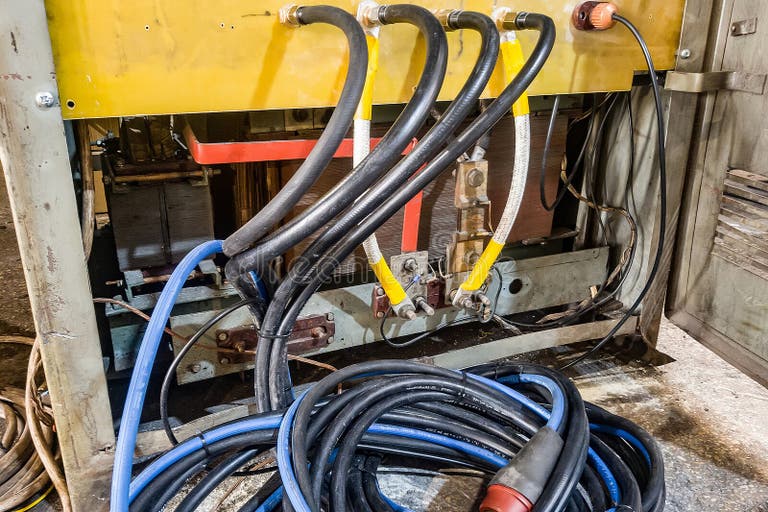 Industrial Electrical Transformer with Coils and Power Cables Stock ...