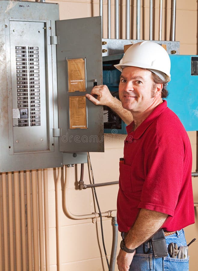 Industrial Electrician at Work Stock Photo - Image of copper, hardhat ...