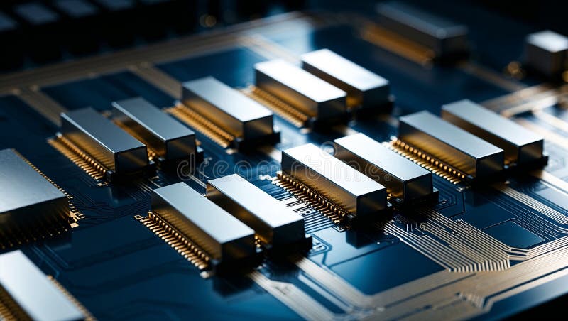 Industrial Electronic Circuit Board with Silver Rectangular Components ...