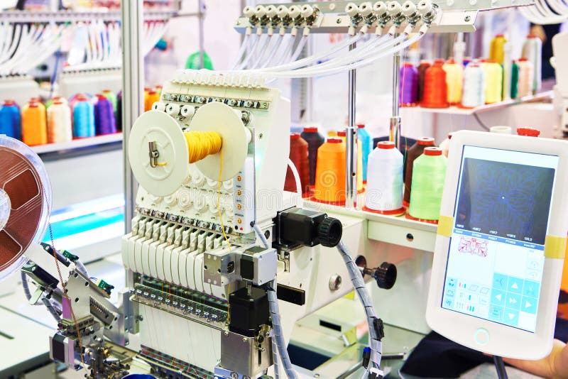Industrial Embroidery Machines in Sewing Workshop Stock Image - Image ...