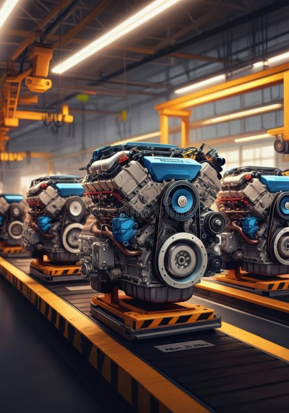 Industrial Engine Assembly Line Featuring Multiple High-performance ...