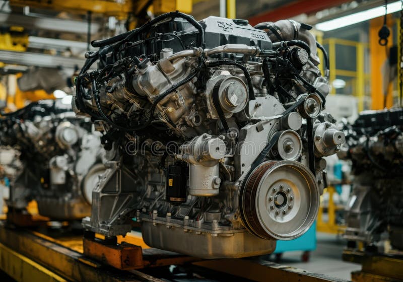 Industrial Engine Assembly Line Showcasing Advanced Manufacturing ...
