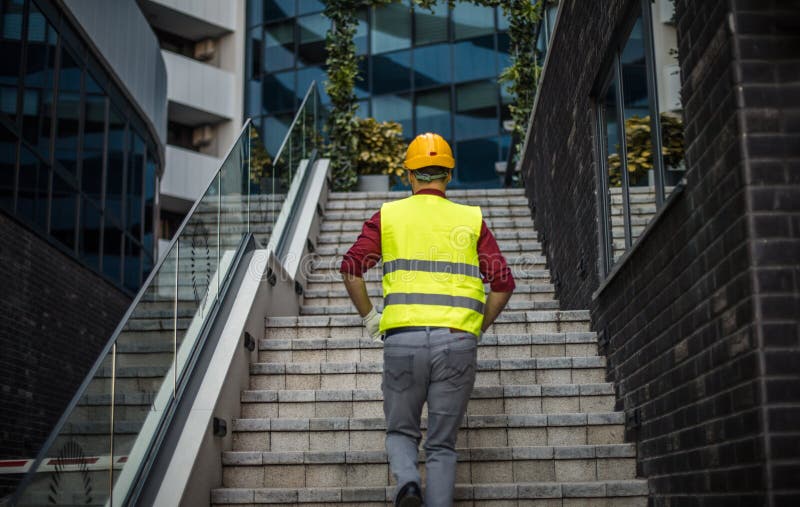 Industrial Engineer he Climbs the Stairs. it`s Time for a Break Stock ...