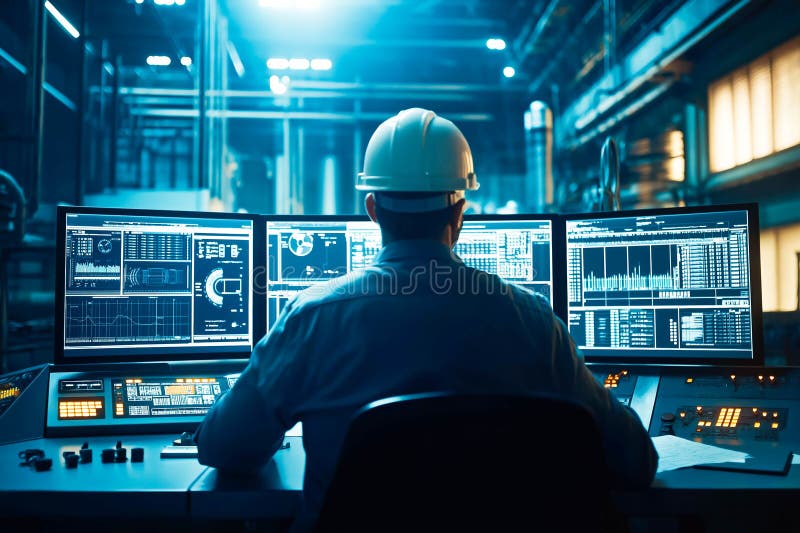 Industrial Engineer Monitoring Progress. Expert Engineer in Hard Hat at ...