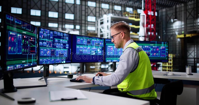 Industrial Engineer Operates SCADA System Stock Image - Image of ...