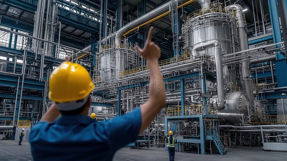 Industrial Engineer Overseeing Operations in a Chemical Production Facility High-tech ...