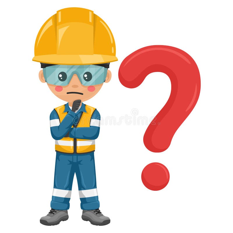 Industrial Engineer Pensive and Expressing Doubt with Giant Question ...