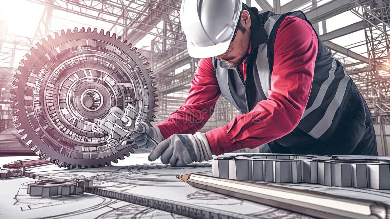 Industrial Engineer Working on Mechanical Design in a Factory Setting ...