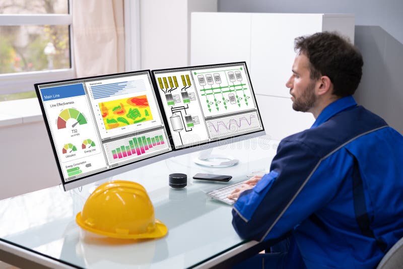 Industrial Engineer Sitting at Workplace Stock Photo - Image of desktop ...