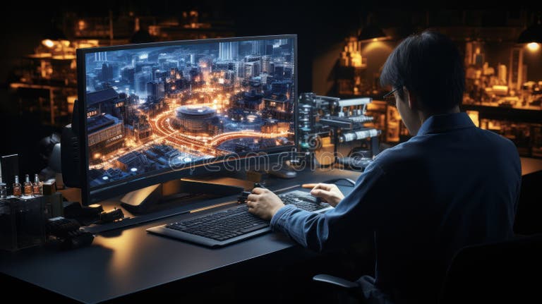 Industrial Engineer Solving Problems, Working on Personal Computer ...