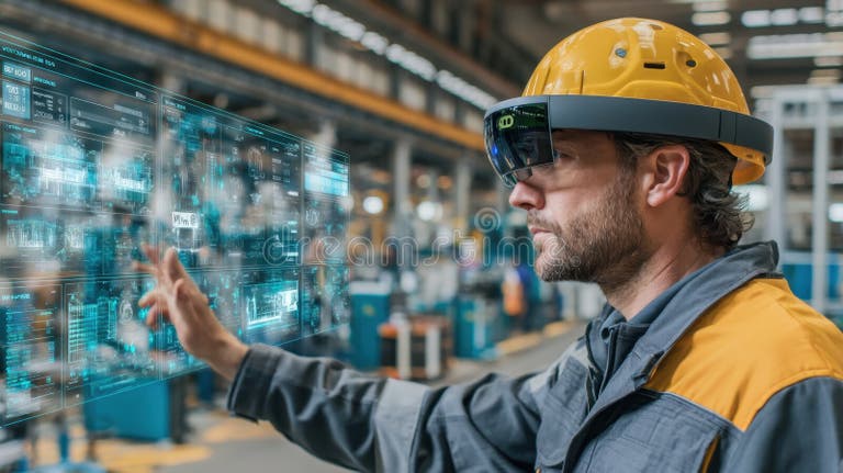 Industrial Engineer Wearing Augmented Reality Glasses Visualizing Iiot ...