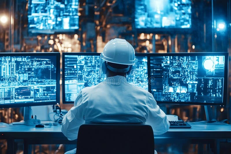 Industrial Engineer Working at System Control Center Using Computer ...