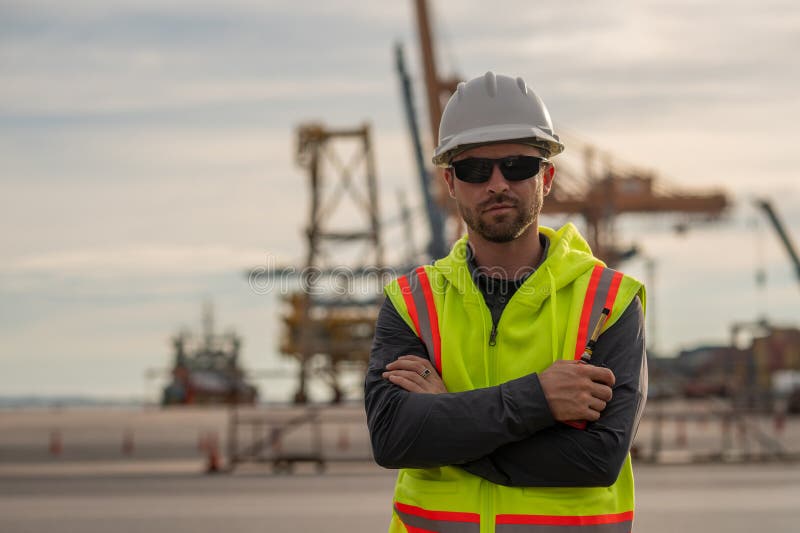 Industrial Engineer Workers Operations Marine Port Cranes Loading and ...
