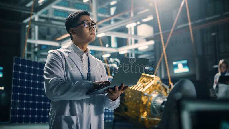 Industrial Engineer Working on Artificial Satellite Construction ...