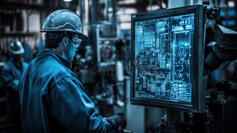 Industrial Engineer Working with Futuristic Software on Computer in ...