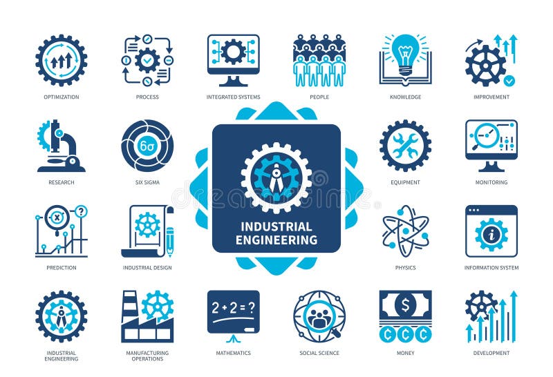 Industrial Engineering Solid Icon Set Stock Illustration - Illustration of icon, manufacturing ...