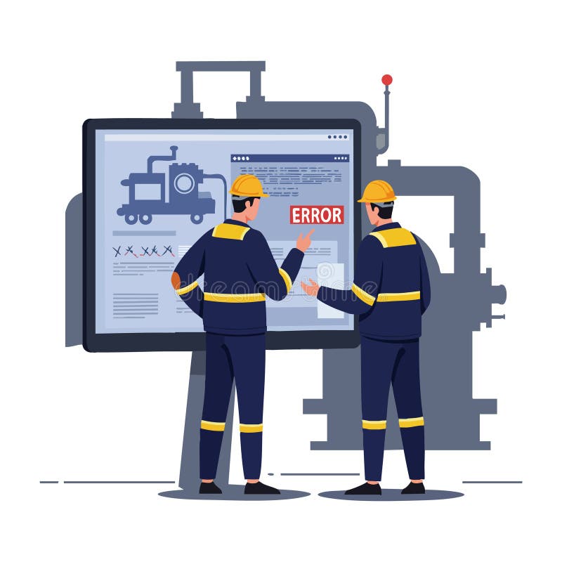 Industrial Engineers Analyzing Machine Error on Digital Screen in ...