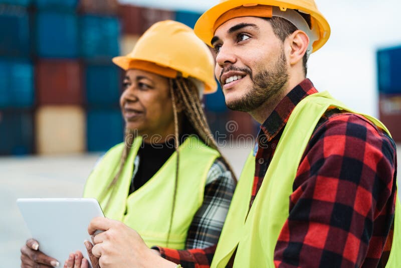 Industrial Engineers Working in Terminal of Container Cargo Stock Image ...
