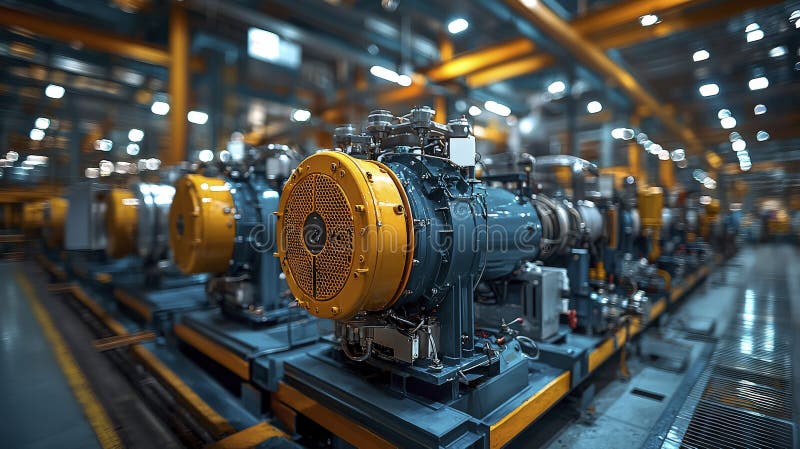 Industrial Engines Arrayed in Modern Factory Space Stock Illustration ...