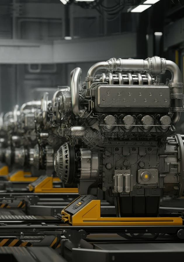 Industrial Engines Displayed Modern Manufacturing Facility Stock Photos ...