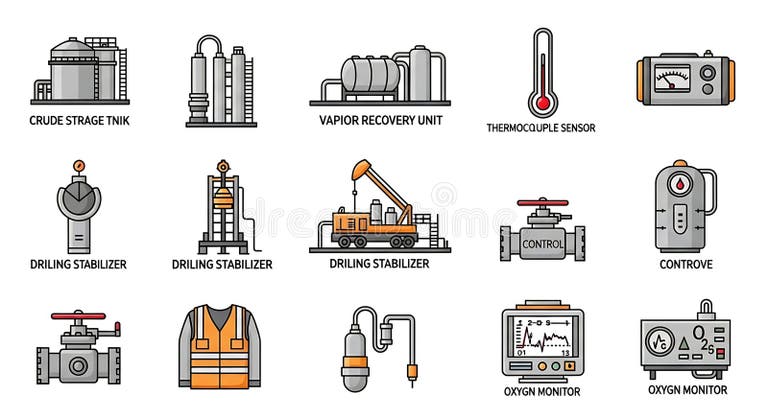 Oil and Gas Industry Icons stock illustration. Illustration of pipeline ...