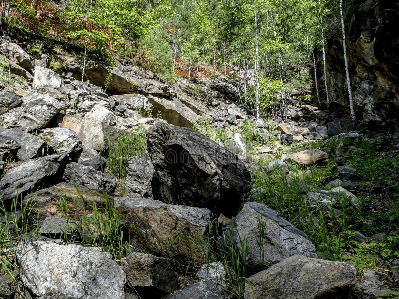 Industrial Excavation of Rock for Mining in the Ural Mountains Stock ...