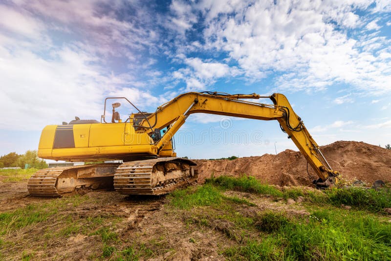 Industrial Excavator Working on Construction Site Stock Photo - Image ...