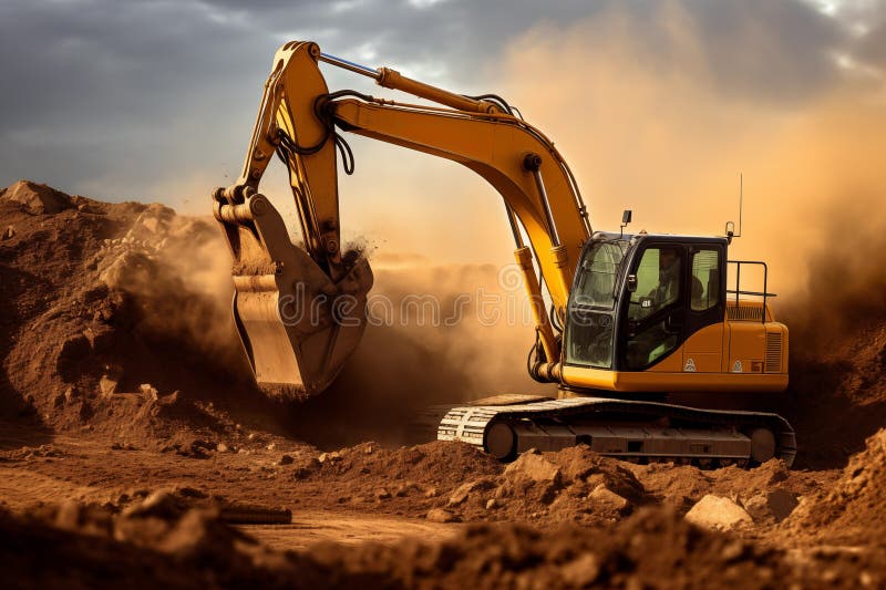 Industrial Excavator Works in a Mining Quarry. Generative AI Stock ...