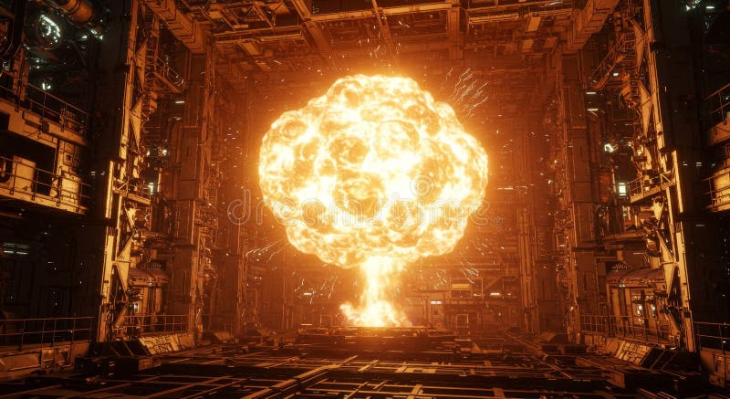 Industrial Explosion Fireball in Futuristic Setting a Powerful Fiery ...