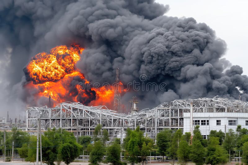 Industrial Explosion and Smoke. Refinery Accident, Fire Outbreak ...