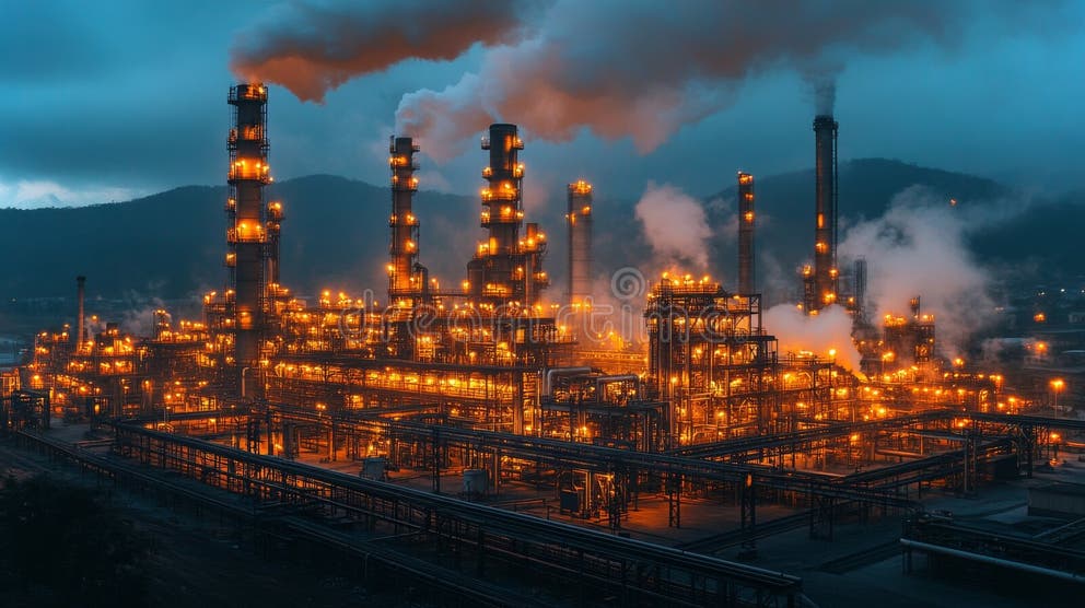 Industrial Extraction and Processing Facility Under Twilight with ...