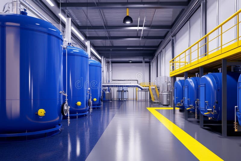 Industrial Facility with Blue Tanks and Yellow Pathway this Image ...