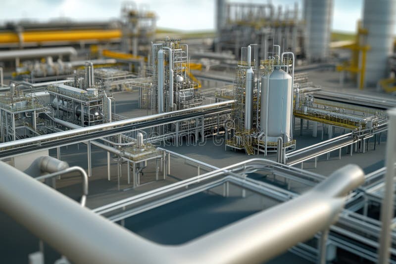 Industrial Facility with Complex Piping Systems Under Bright Daylight ...