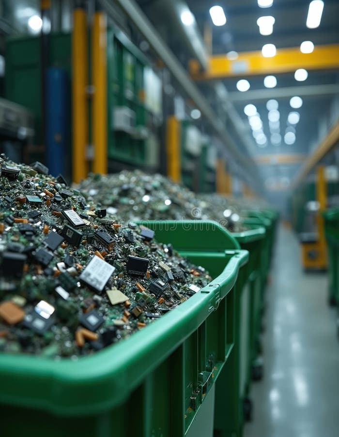 Industrial Facility E-waste Recycling Process. Green Containers ...
