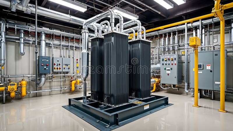 Industrial Power Facility Showcasing Transformers and Pipelines in a ...