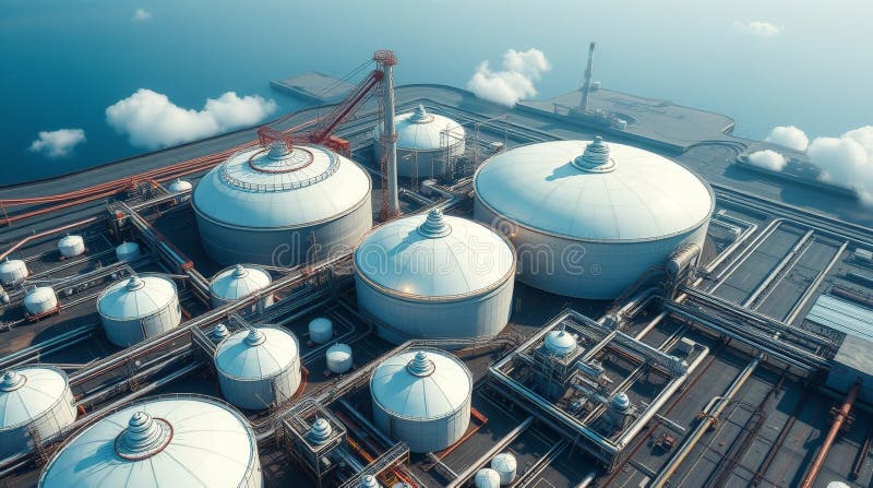 Aerial View of a Large Liquefied Natural Gas Plant with Storage Tanks ...