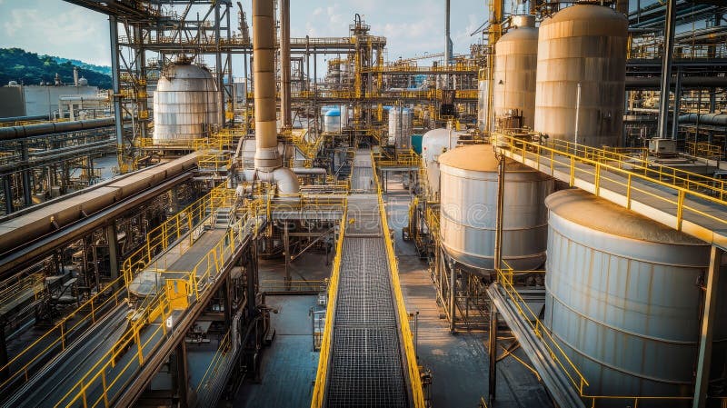 Industrial Facility with Large Storage Tanks and Pipelines, Showcasing ...
